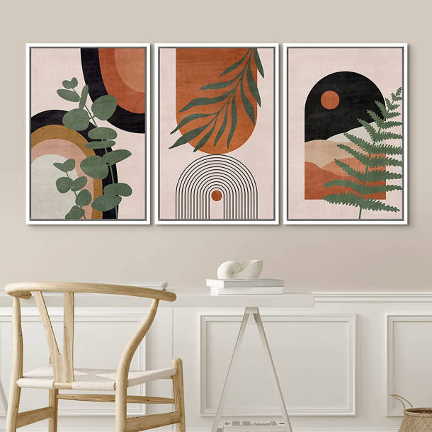 IDEA4WALL Unique Tropical Jungle Leaf Mid Century Modern Boho Framed Pictures Canvas 3 Pieces ...